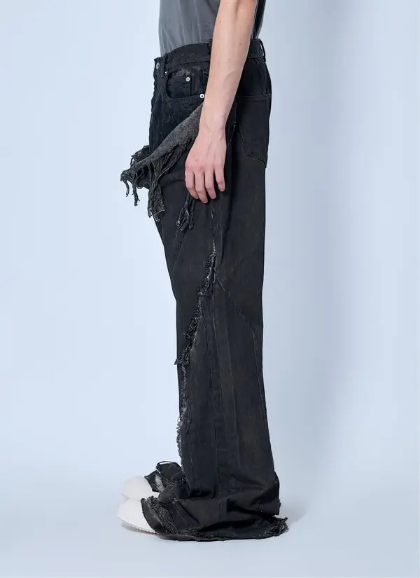 Rick Owens Shredded Denim Slivered Bootcut Jeans