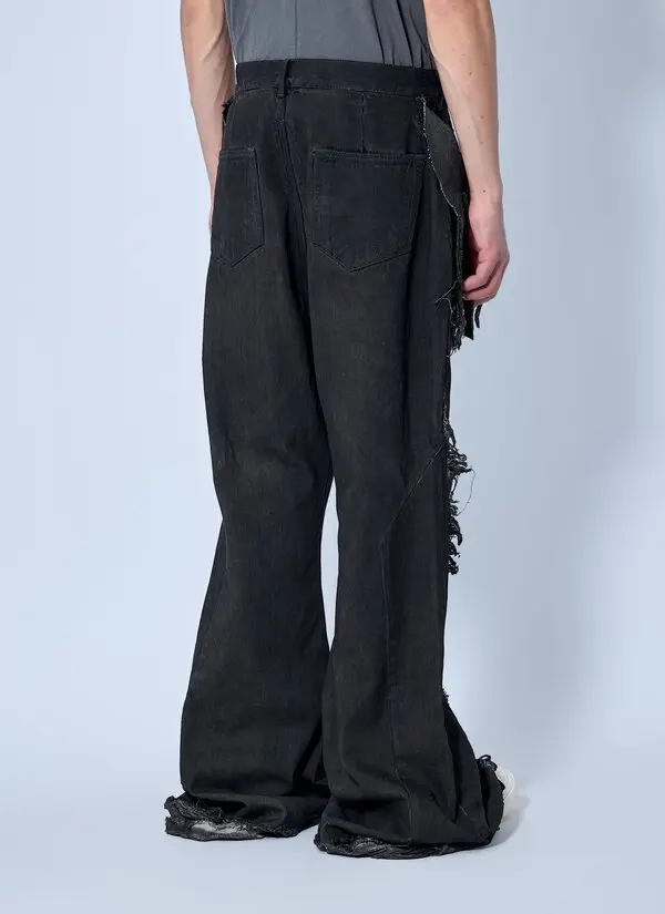 Rick Owens Shredded Denim Slivered Bootcut Jeans