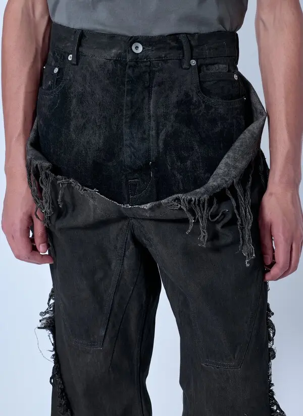 Rick Owens Shredded Denim Slivered Bootcut Jeans