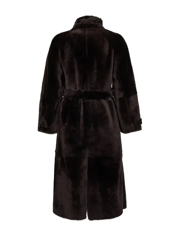 Brunello Cucinelli Dark Brown Shearling Belted Coat