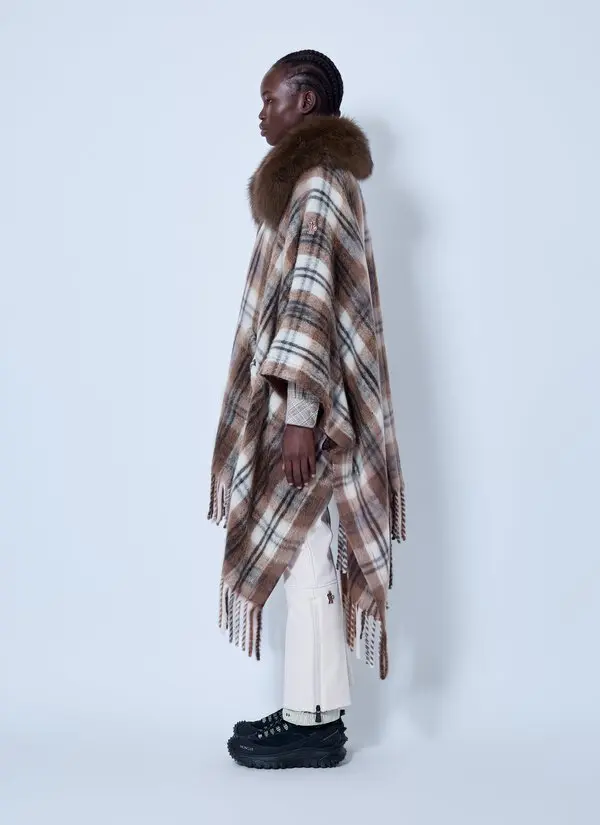 Moncler Shearling Collar Mohair, Alpaca & Wool Blend Cape - Brown