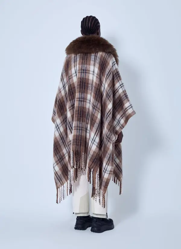 Moncler Shearling Collar Mohair, Alpaca & Wool Blend Cape - Brown