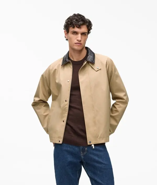 Karl Lagerfeld Faux-leather Collar Lightweight Jacket - Neutrals