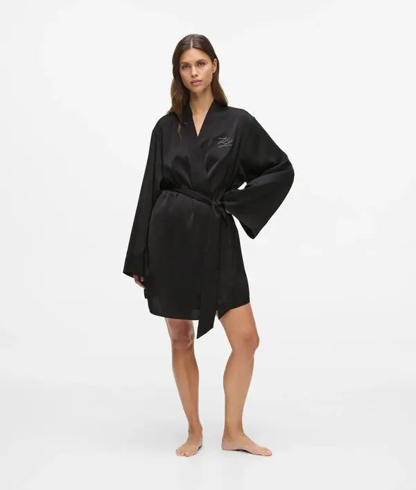 Karl Lagerfeld Rhinestone Autograph Bathrobe - Black