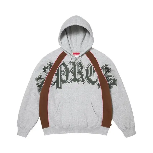 Supreme Paneled Zip Up Hooded Sweatshirt 'heather - Grey