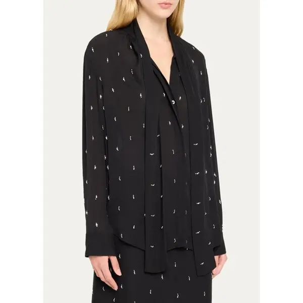 A.L.C. Vivi Embellished Tie-neck Blouse