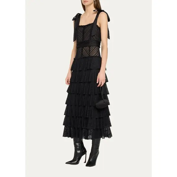 Cinq À Sept Sabrina Lace Tie-shoulder Midi Dress