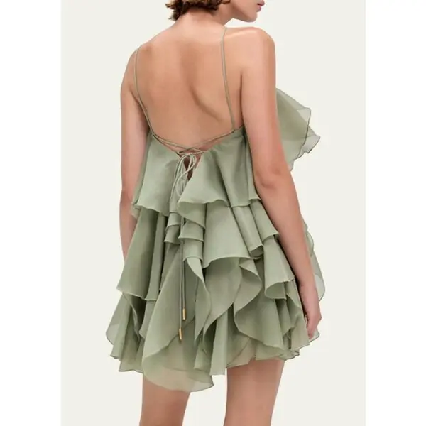 Aje Pandorea Layered Organza Mini Dress - Moss