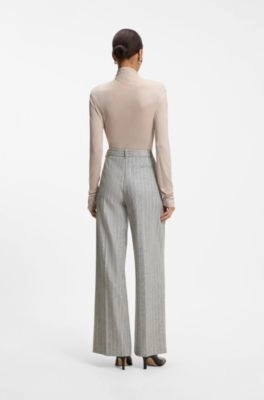 BOSS Wide-leg Pants In Pinstripe Flannel