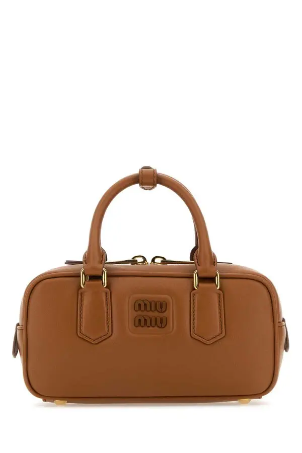 Miu Miu Miu Style Arcadie Mini Leather Handbag, 22 Cm Width With 46-52 Cm Strap - Camel