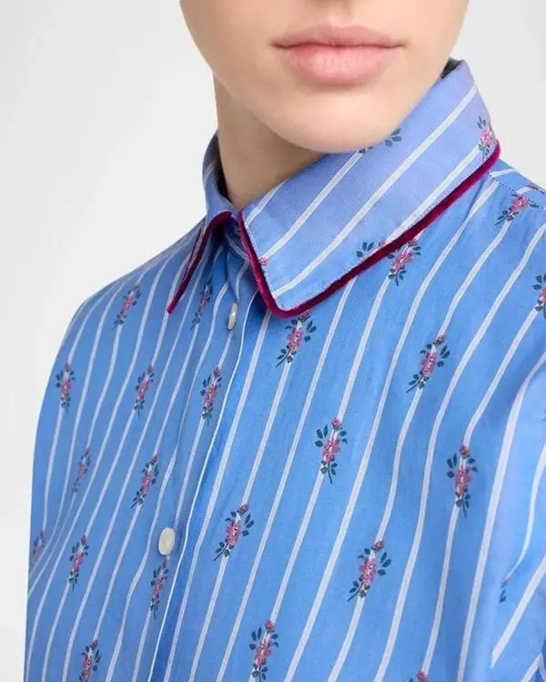 Etro Floral Embroidered Striped Cotton Button-down Shirt - Multicolor