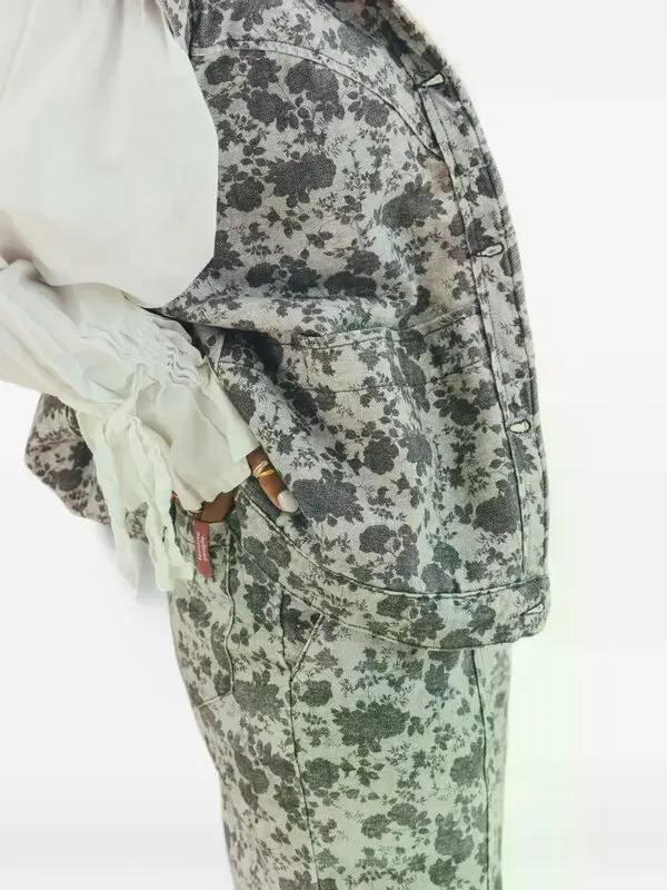 FAVORITE PEOPLE Golden Hour Floral-print Sherpa-collar Gilets