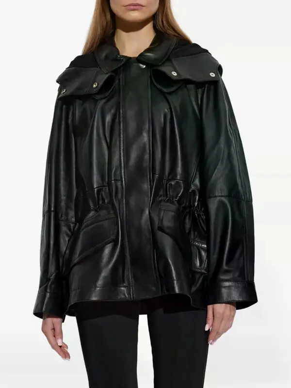 IRO PARIS Hooded Elastic-waistband Leather Jacket