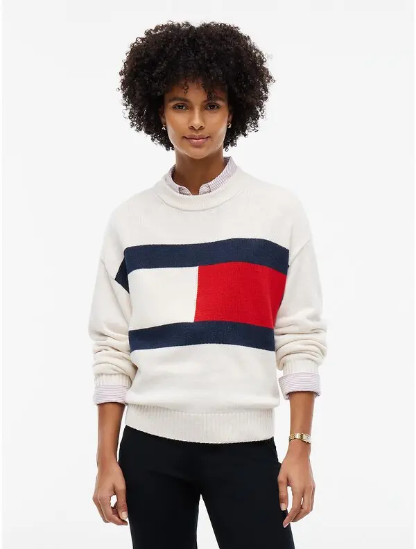 Tommy Hilfiger Intarsia Flag Logo Crewneck Sweater