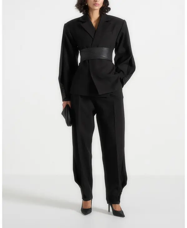Manière De Voir Marie Wool Twist Sleeve Blazer With Belt