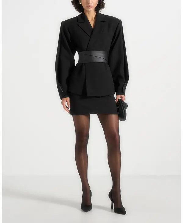 Manière De Voir Marie Wool Twist Sleeve Blazer With Belt