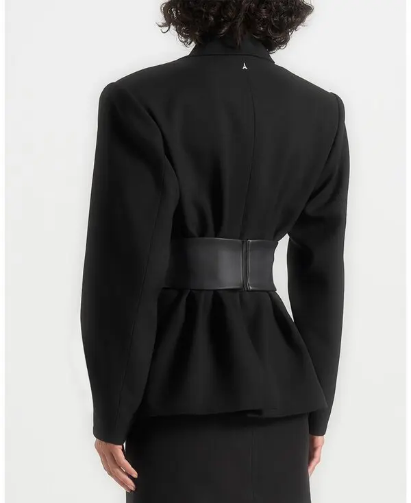 Manière De Voir Marie Wool Twist Sleeve Blazer With Belt