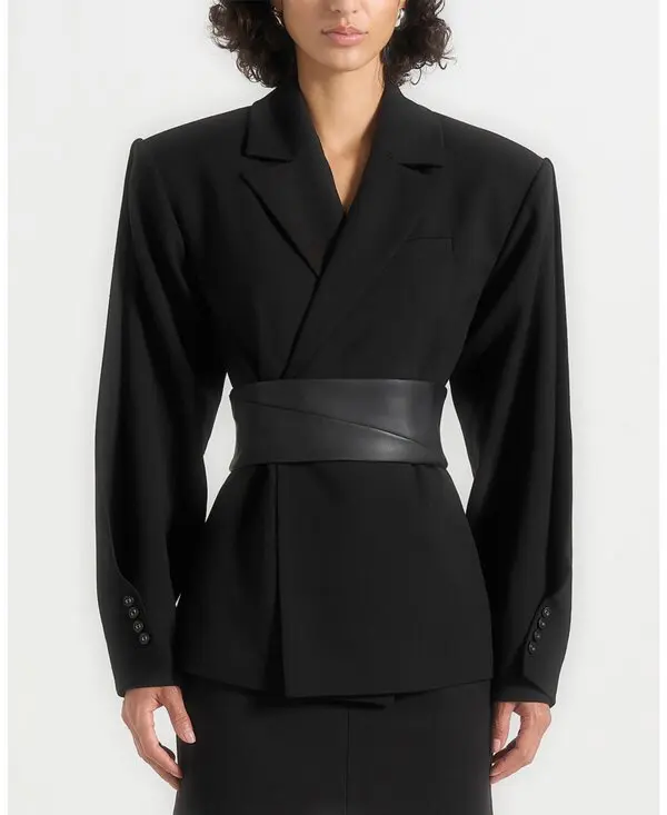 Manière De Voir Marie Wool Twist Sleeve Blazer With Belt