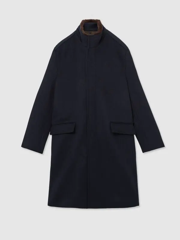 REISS Greer Wool-blend Gilet-insert Faux-fur Trim Coat