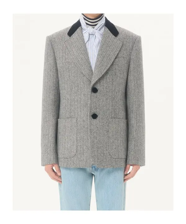 Valentino Garavani Single-breasted Wool Jacket In Chevron Pattern