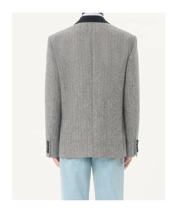 Valentino Garavani Single-breasted Wool Jacket In Chevron Pattern