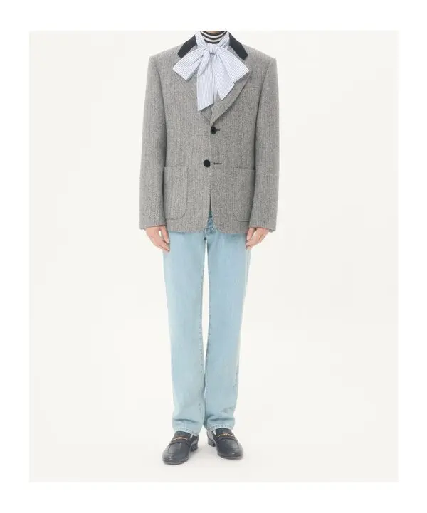 Valentino Garavani Single-breasted Wool Jacket In Chevron Pattern
