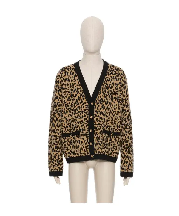 Valentino Garavani Wool Cardigan With Fauve Eclat Animal Print Jacquard