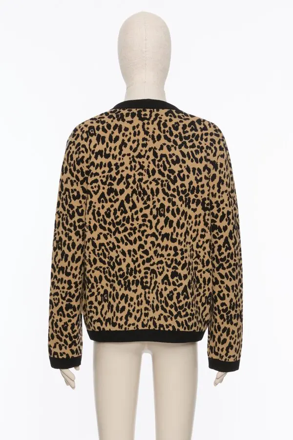 Valentino Garavani Wool Cardigan With Fauve Eclat Animal Print Jacquard