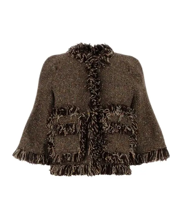 Sacai Fringed Tweed Jacket - Black