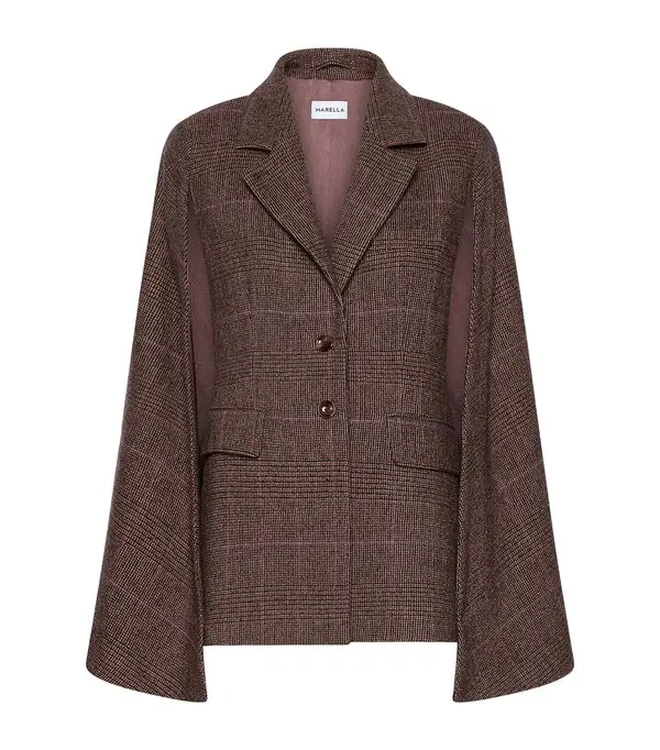 Marella Wool-blend Check Cape - Brown