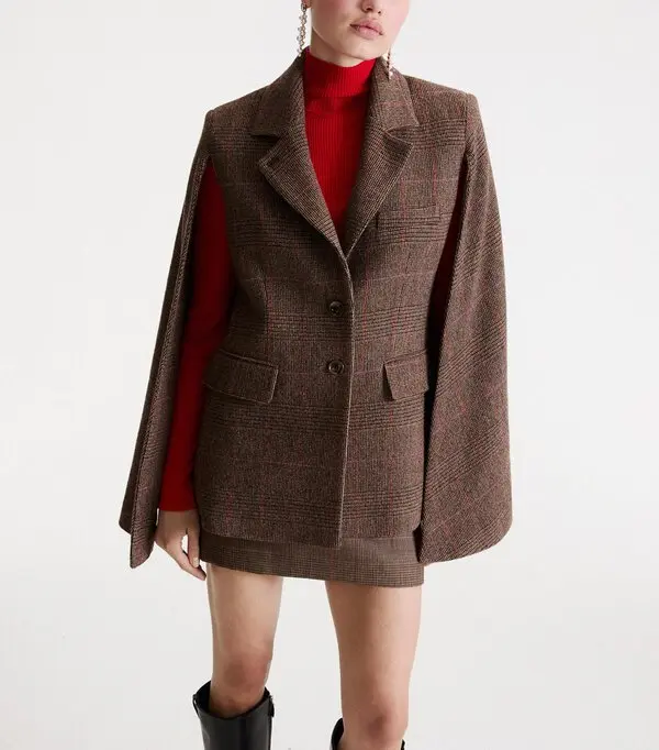 Marella Wool-blend Check Cape