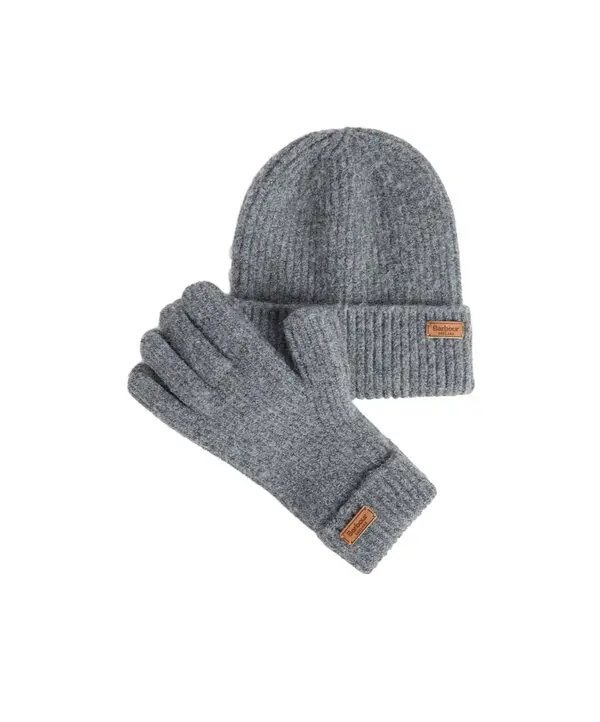 Barbour Ribbed Knit Beanie And Glove Set