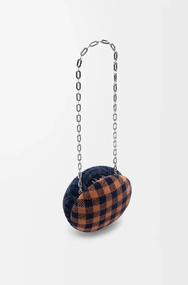 Loewe Shell Minaudiere In Check Pattern Textile And Metal - Deep Navy/multi