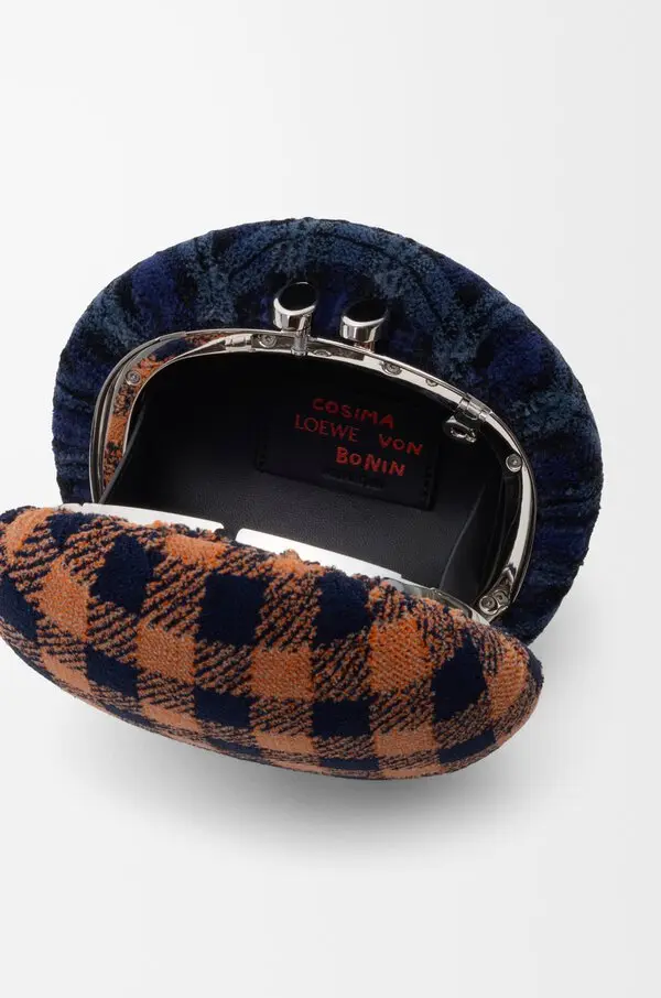 Loewe Shell Minaudiere In Check Pattern Textile And Metal - Deep Navy/multi