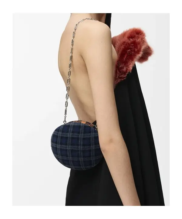 Loewe Shell Minaudiere In Check Pattern Textile And Metal - Deep Navy/multi