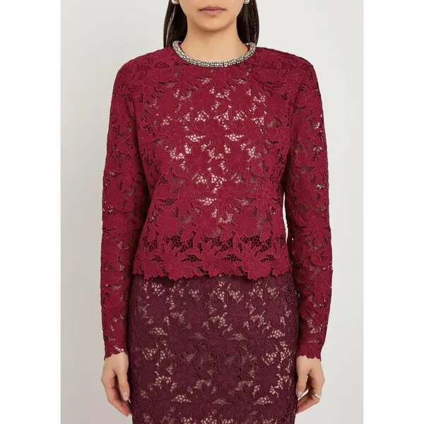 SELF-PORTRAIT Diamond-encrusted Lace Top