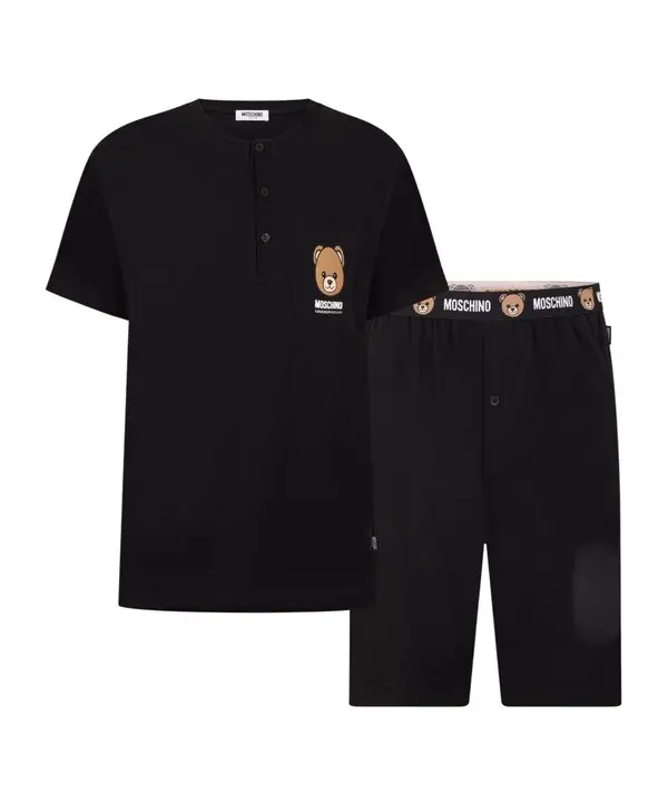 Moschino Henley Short-sleeve Pajama Set - Black
