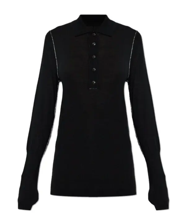 ALLSAINTS Martel Ribbed Knitted Polo Top - Black