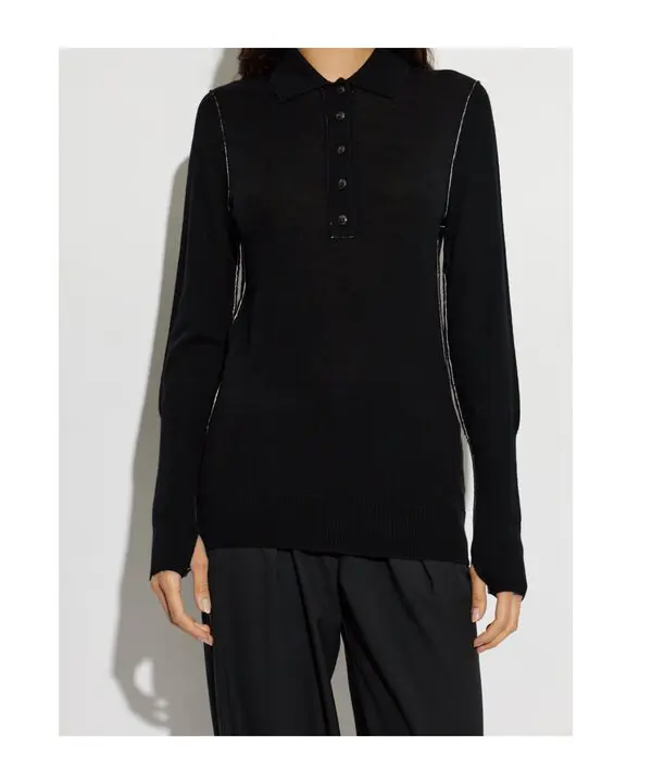 ALLSAINTS Martel Ribbed Knitted Polo Top - Black