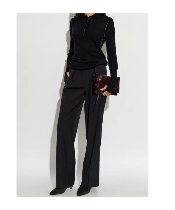 ALLSAINTS Martel Ribbed Knitted Polo Top - Black