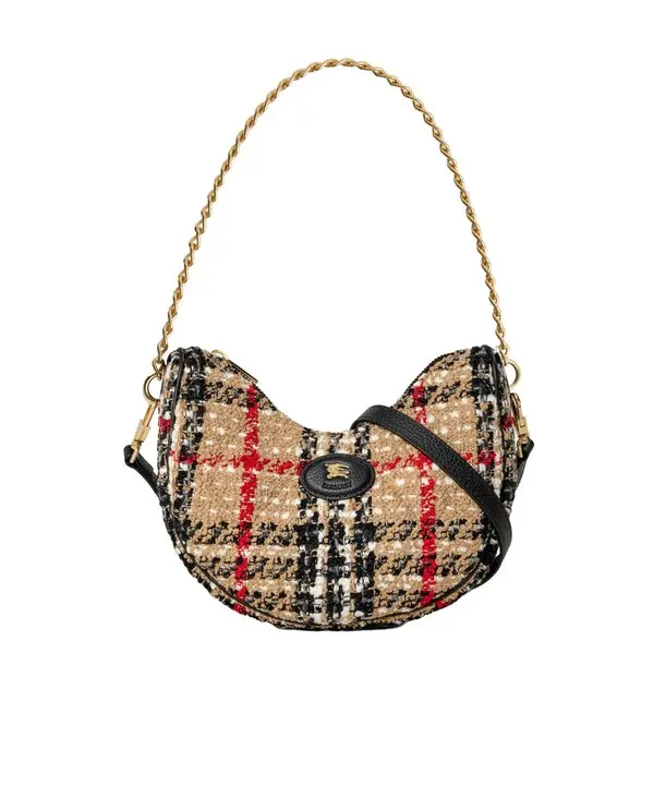 Burberry Checkered Coarse Tweed Crescent-shaped Bag - Multicolor