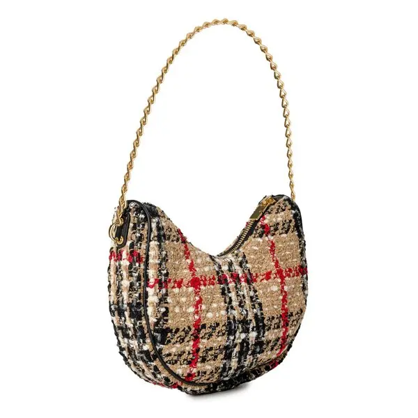 Burberry Checkered Coarse Tweed Crescent-shaped Bag