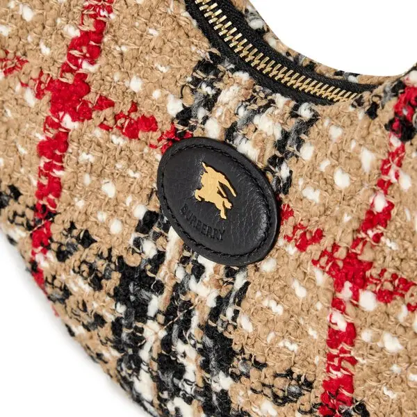 Burberry Checkered Coarse Tweed Crescent-shaped Bag