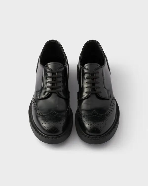Prada Chocolate Brushed Leather Derby Brogues