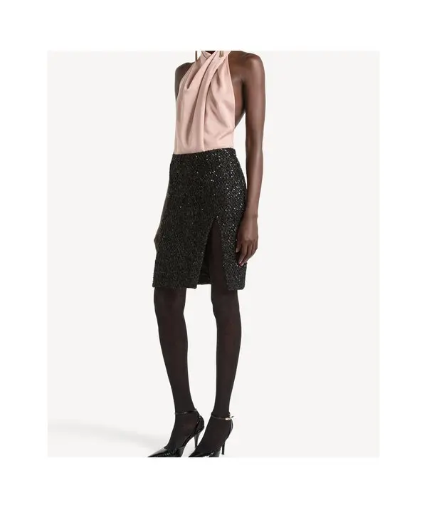 Balmain Sequinned Tweed Midi Skirt