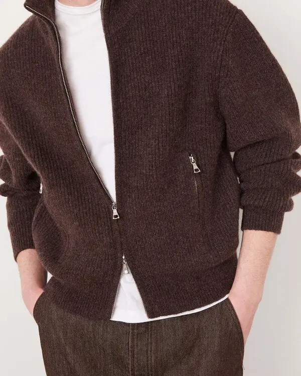 Officine Générale Zip-up Ribbed Knit Cardigan