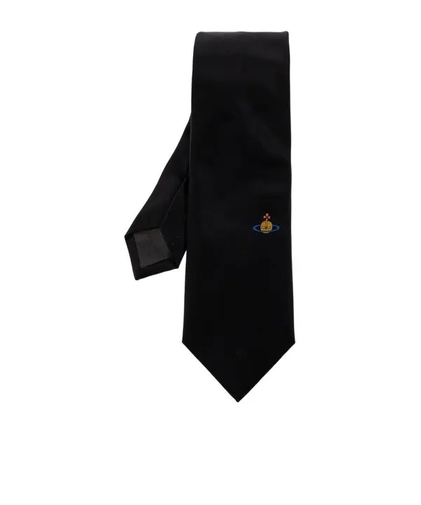VIVIENNE WESTWOOD Logo-embroidered Tie - Black