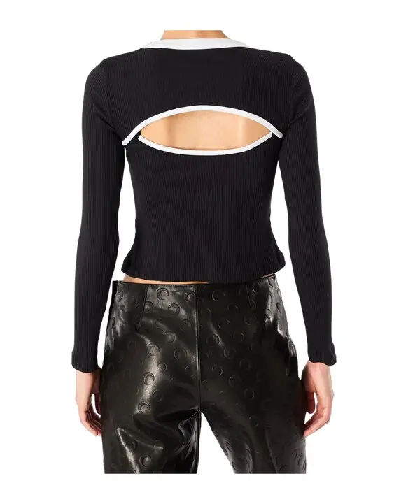 MARINE SERRE Ribbed Cutout Long Sleeve Top
