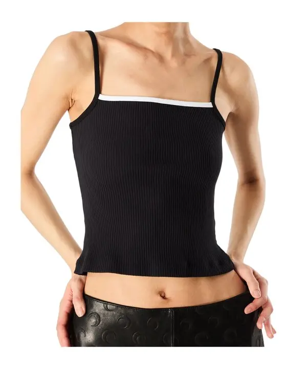 MARINE SERRE Ribbed Cutout Long Sleeve Top