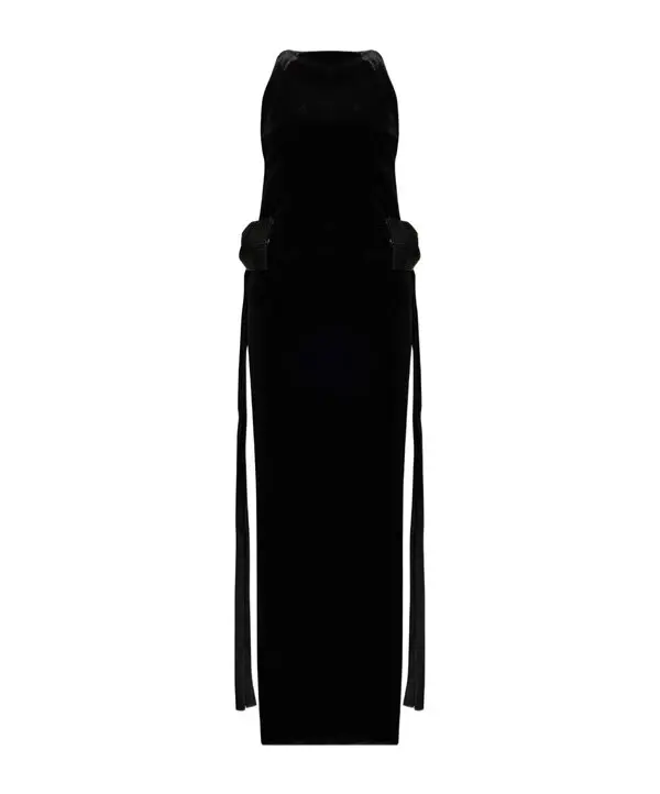 SELF-PORTRAIT Bead-embellished Velvet Dress - Black